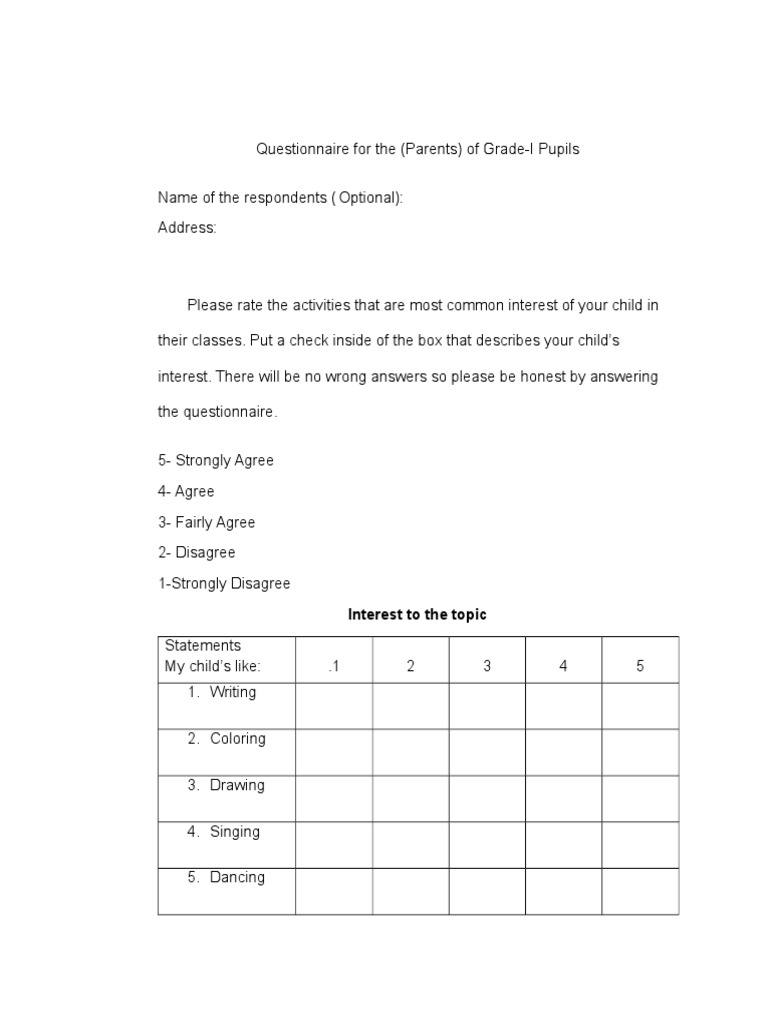 Questionnaire For The | PDF | Classroom | Learning