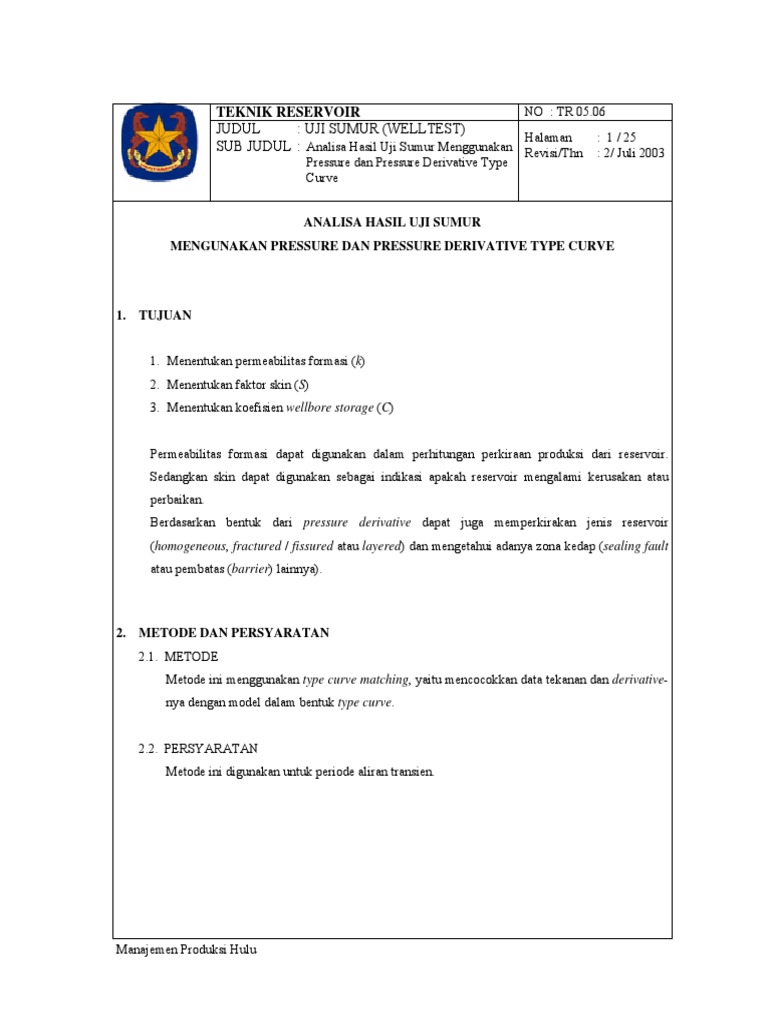 Well Test Menggunakan Pressure Dan Pressure Derivative Type Curve | PDF