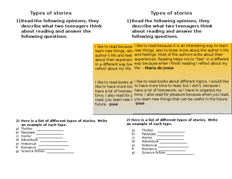 Types of Stories Ejercicio | PDF | General Fiction