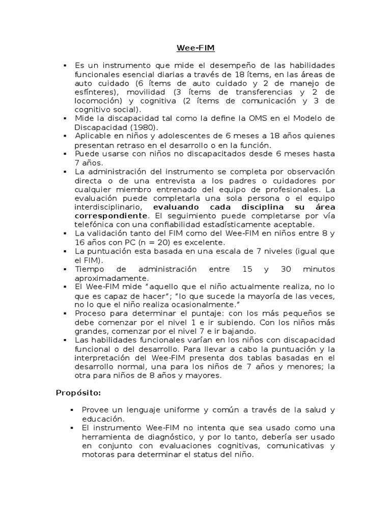 Weefim- Evaluación Para Niños | Discapacidad | Diente humano