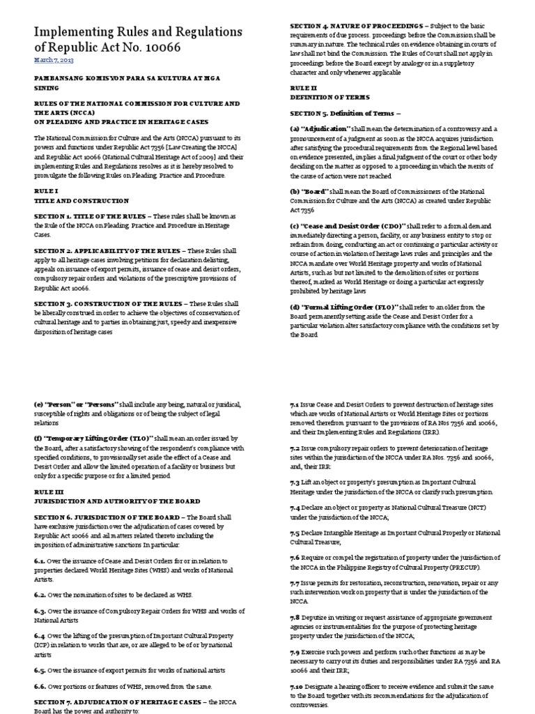 IRR of RA 10066 | Judgment (Law) | Complaint | Free 30-day Trial | Scribd