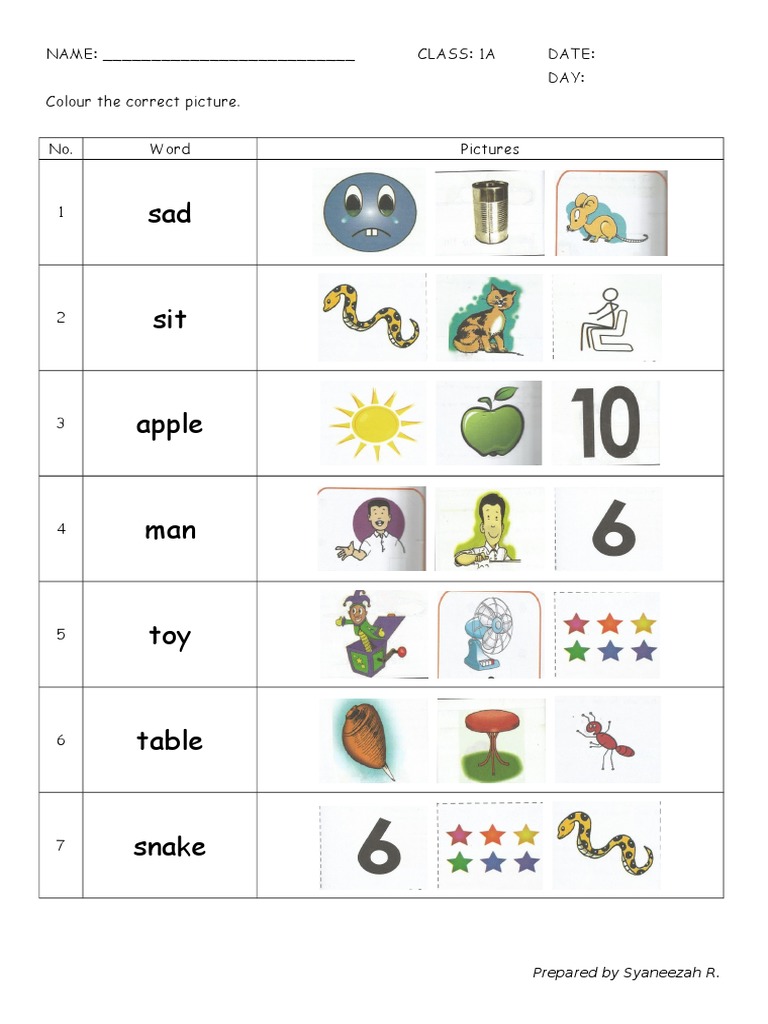 Worksheet Year 1 | PDF