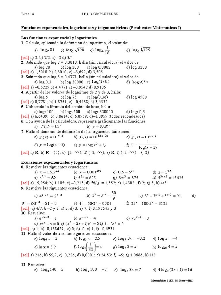 Tema 14 Func Exp Log y Trig | PDF | Logaritmo | Funciones especiales