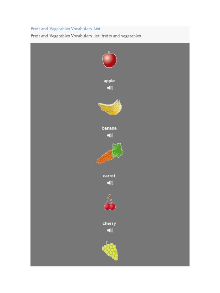 Fruit and Vegetable Vocabulary List | PDF