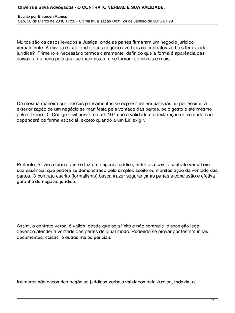 O Contrato Verbal e Sua Validade | PDF | Conceitos jurídicos | Virtude