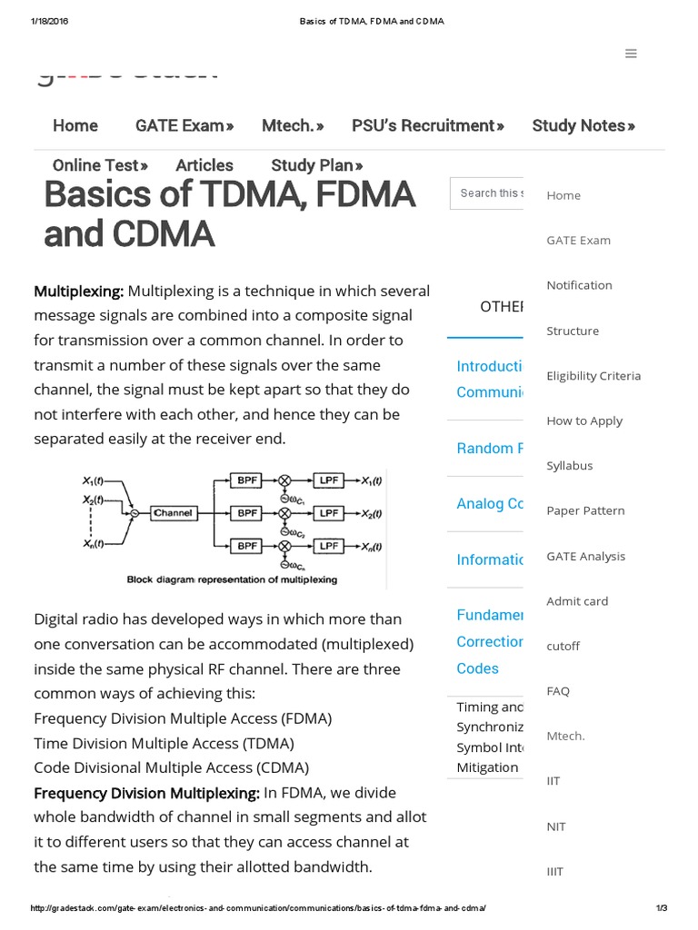 Basics of TDMA, FDMA and CDMA PDF | PDF | Code Division Multiple Access | Multiplexing