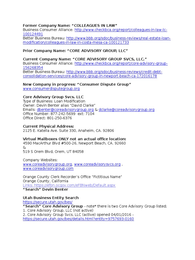 Core Advisory Group Business Overview | PDF