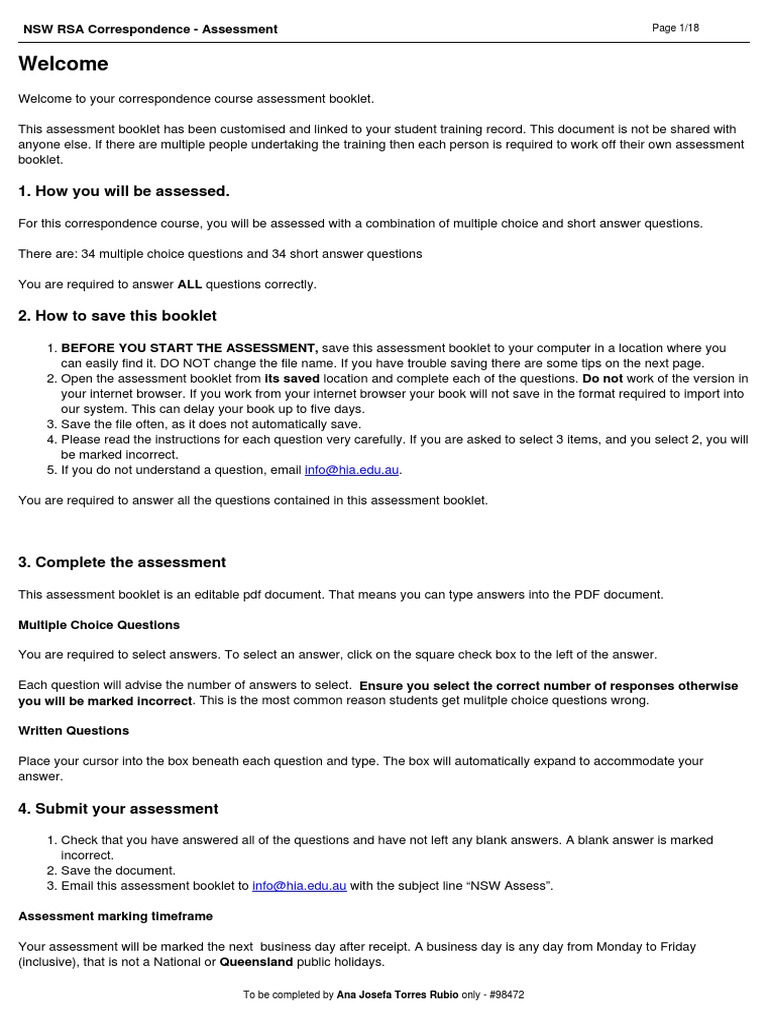 NSW Rsa Correspondence Assessment Booklet | PDF | Distilled Beverages ...
