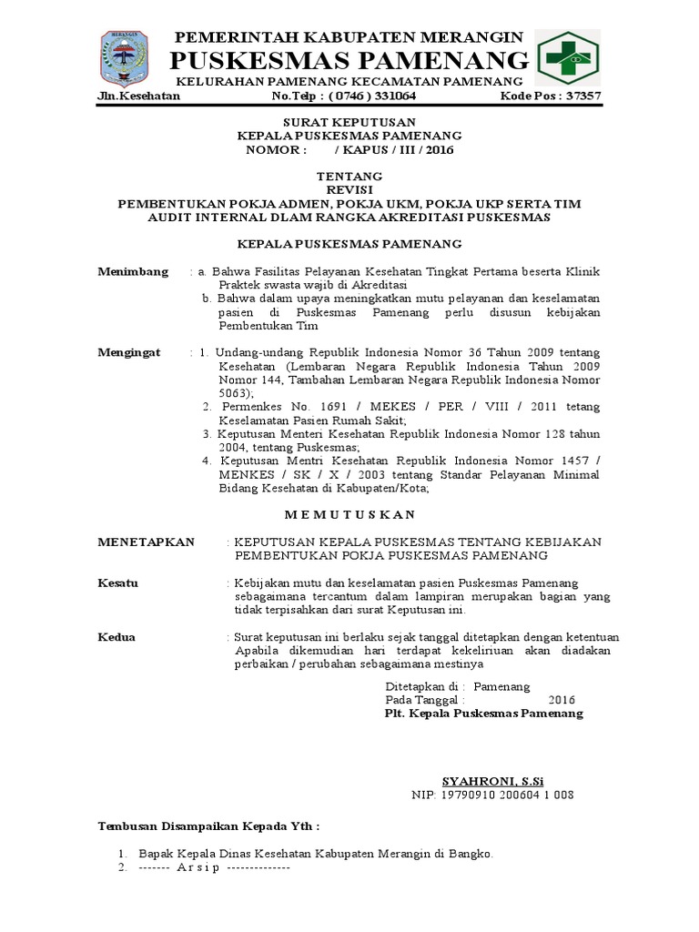 Revisi Kebijakan Puskesmas Pamenang | PDF