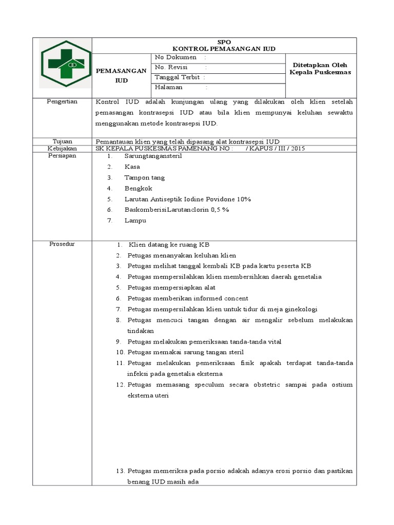 Spo Kontrol Pemasangan Iud | PDF