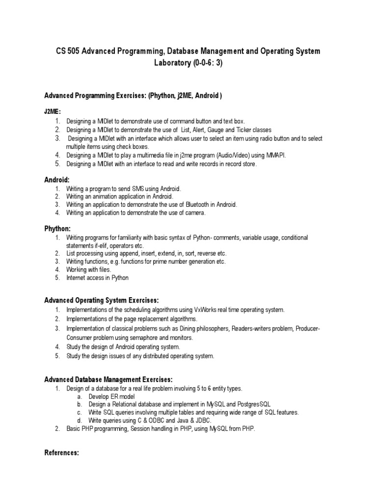 CS 505 Advanced Programming, Database Management and Operating System ...