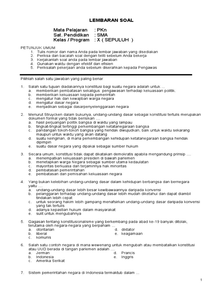 Soal PKN X - 3 | PDF