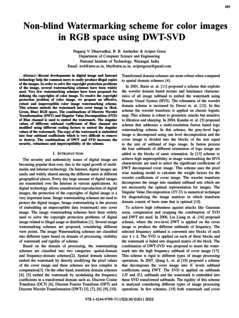Non-Blind Watermarking Scheme For Color Images in RGB Space Using DWT ...