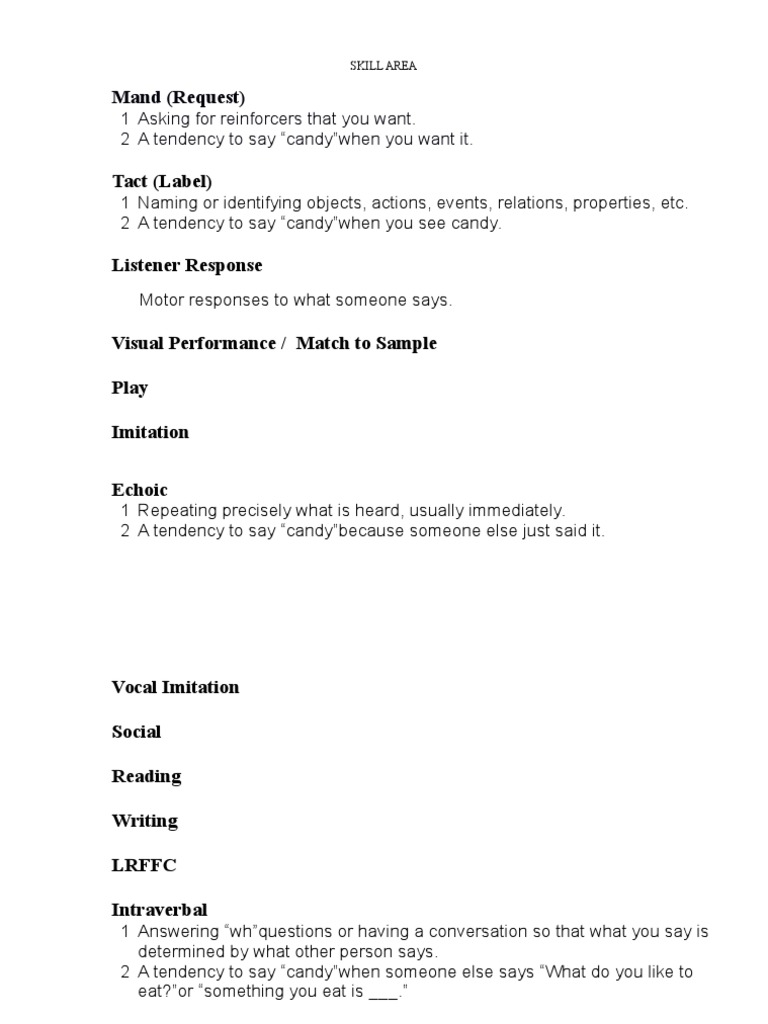 Mand (Request) : Tact (Label) | PDF | Language Arts & Discipline