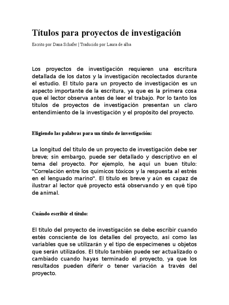 Títulos para Proyectos de Investigación | PDF