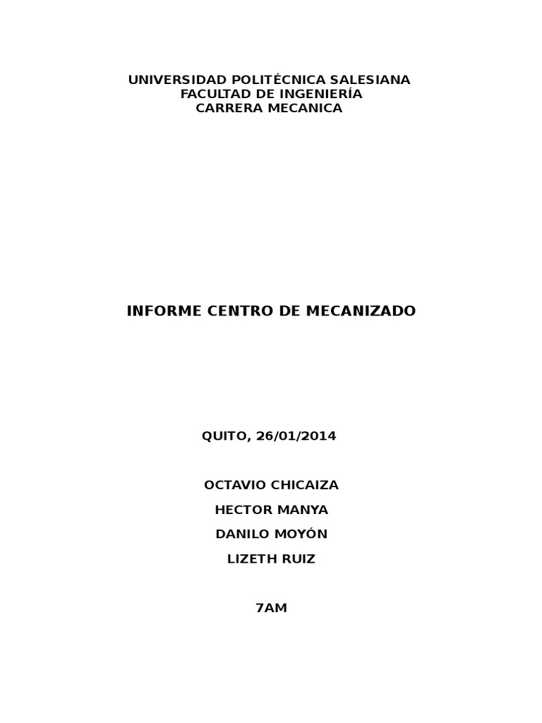 Informe Centro de Mecanizado CNC | PDF | Negocios | Informática