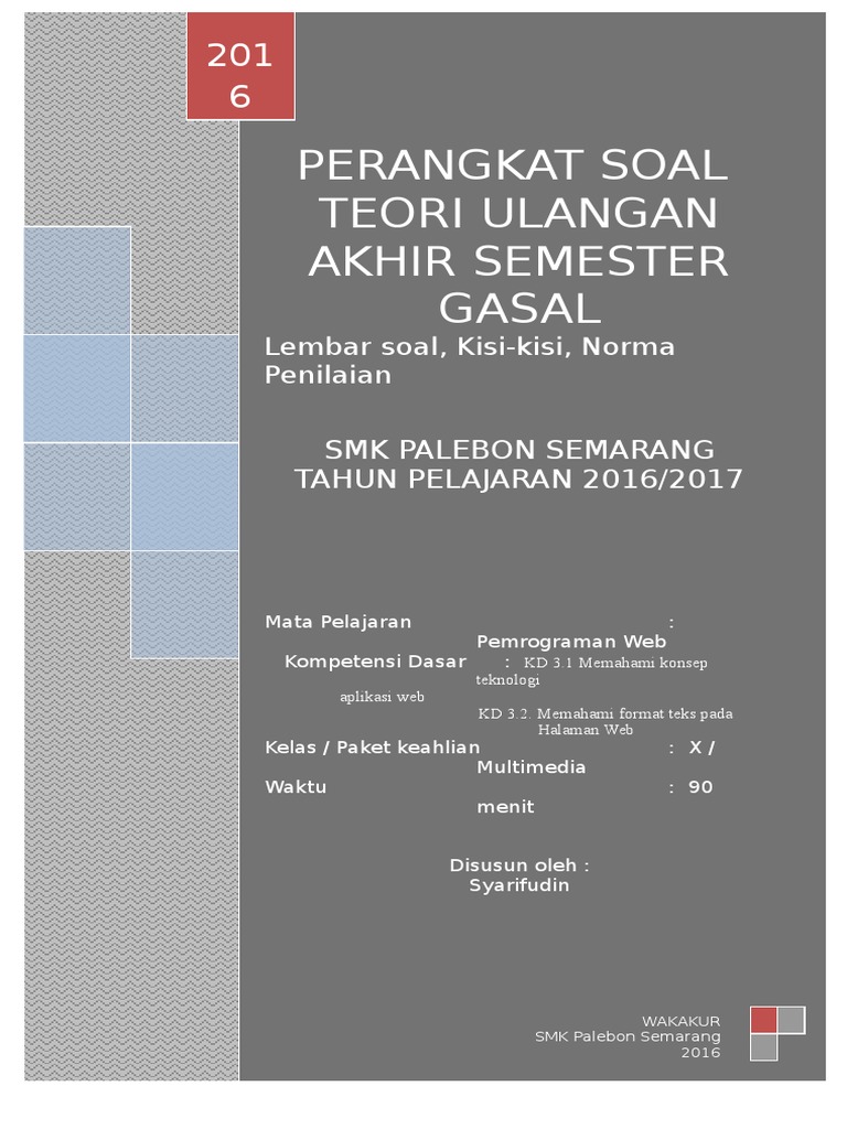 Soal UAS Pemrograman Web SMK 2016 | PDF | Komputer