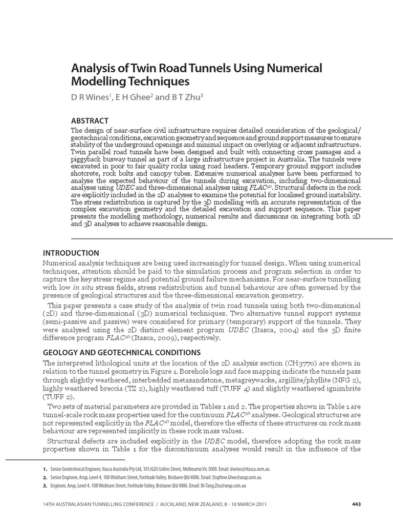 Analysis of Twin Road Tunnels Using Numerical Modelling Techniques | PDF | Tunnel | Stress ...