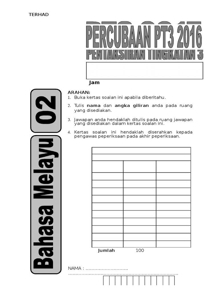 Soalan Percubaan BM Pt3 2016 | PDF
