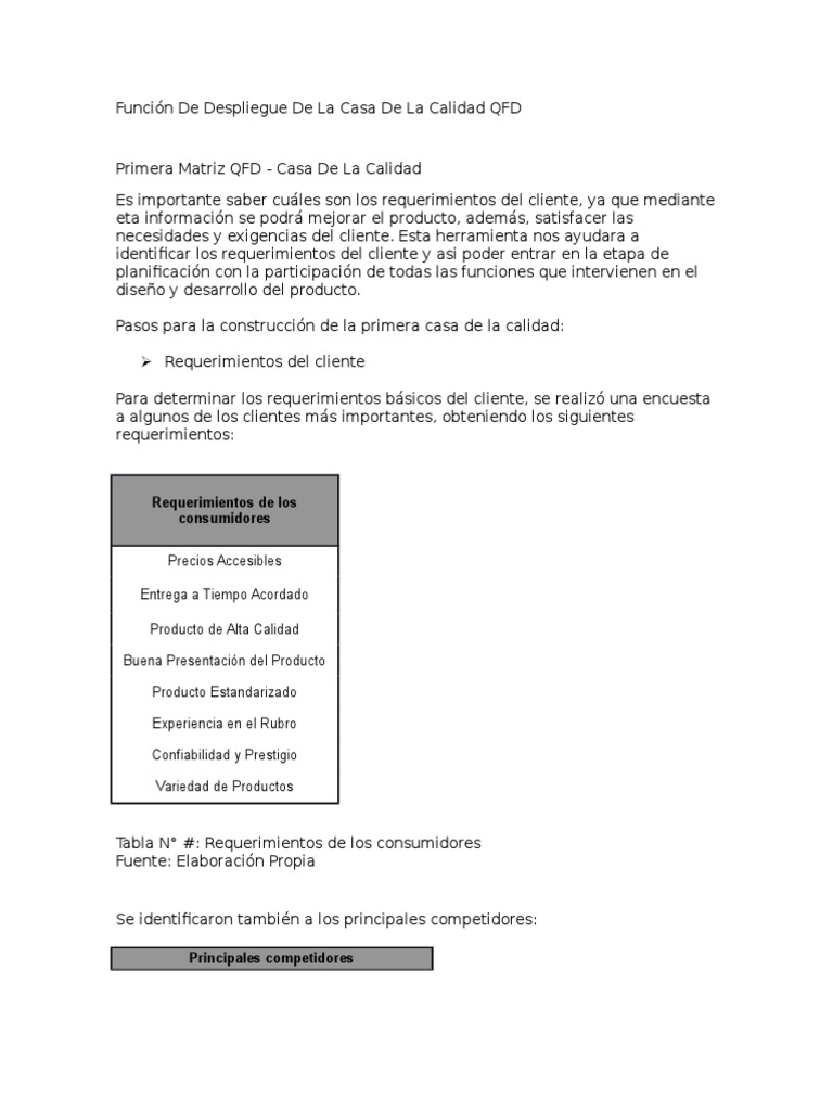 Primera Cada de La Calidad - Matriz Qfd1 | PDF | Producto (Negocio ...