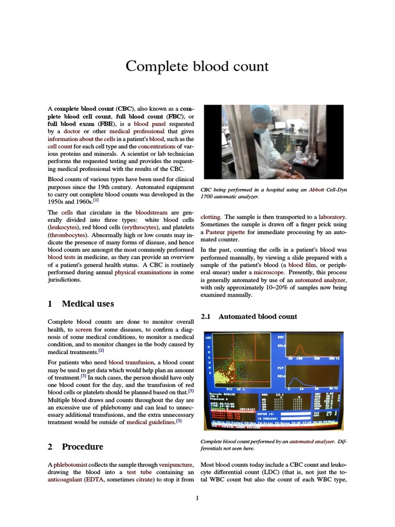 Complete Blood Count | PDF | Hematology | Tissue (Biology)