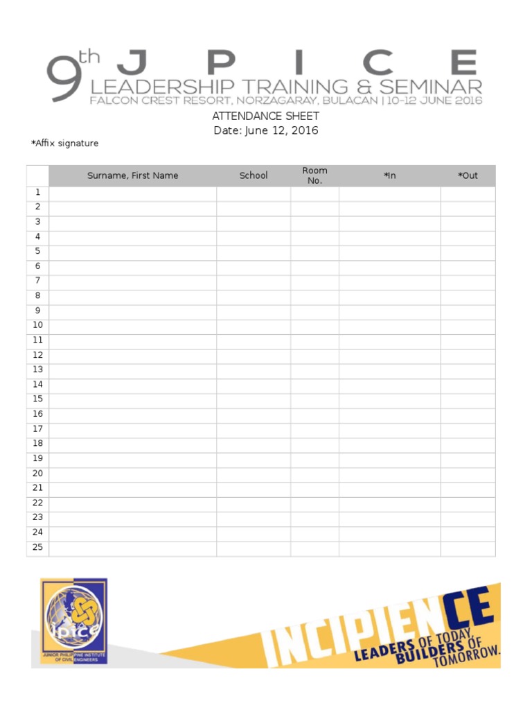 Attendance Sheet Date: June 12, 2016 | PDF | Sports & Recreation