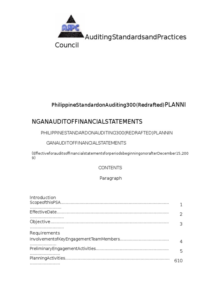 Council Auditing Standards and Practices Philippine Standard on ...