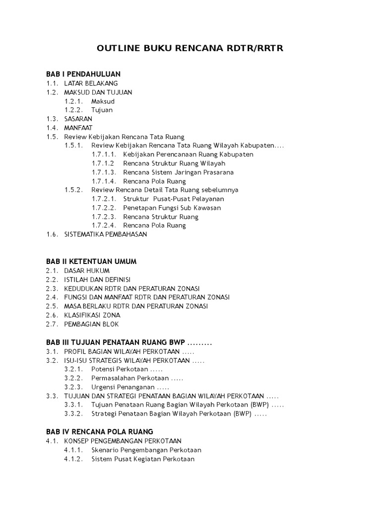Contoh Outline Buku Rencana - RDTR | PDF | Teknologi & Rekayasa