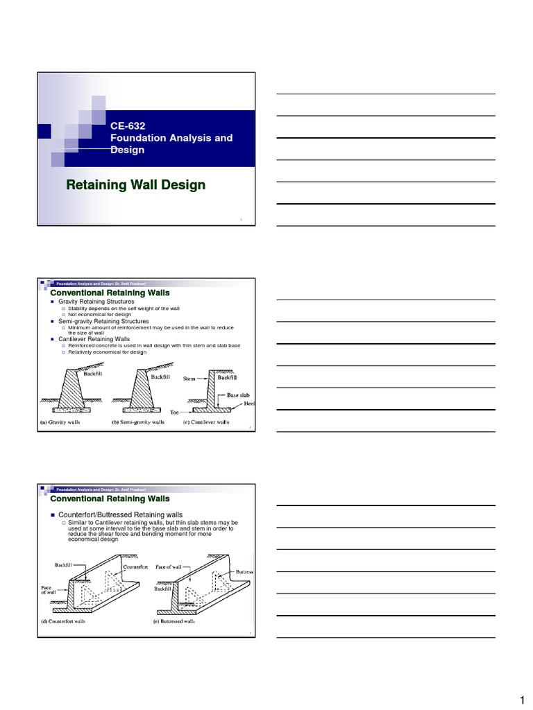 IIT CE 632 Retaining Wall Design Part-1 Handout PDF | PDF | Deep ...
