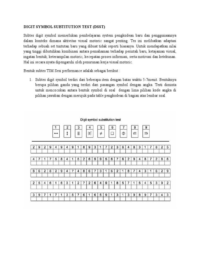 Digit Symbol Subtitution Test | PDF