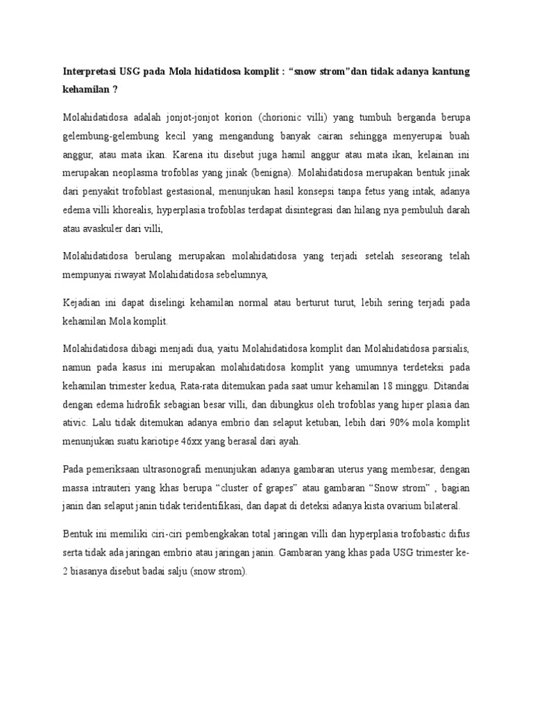 Interpretasi USG Pada Mola Hidatidosa Komplit | PDF