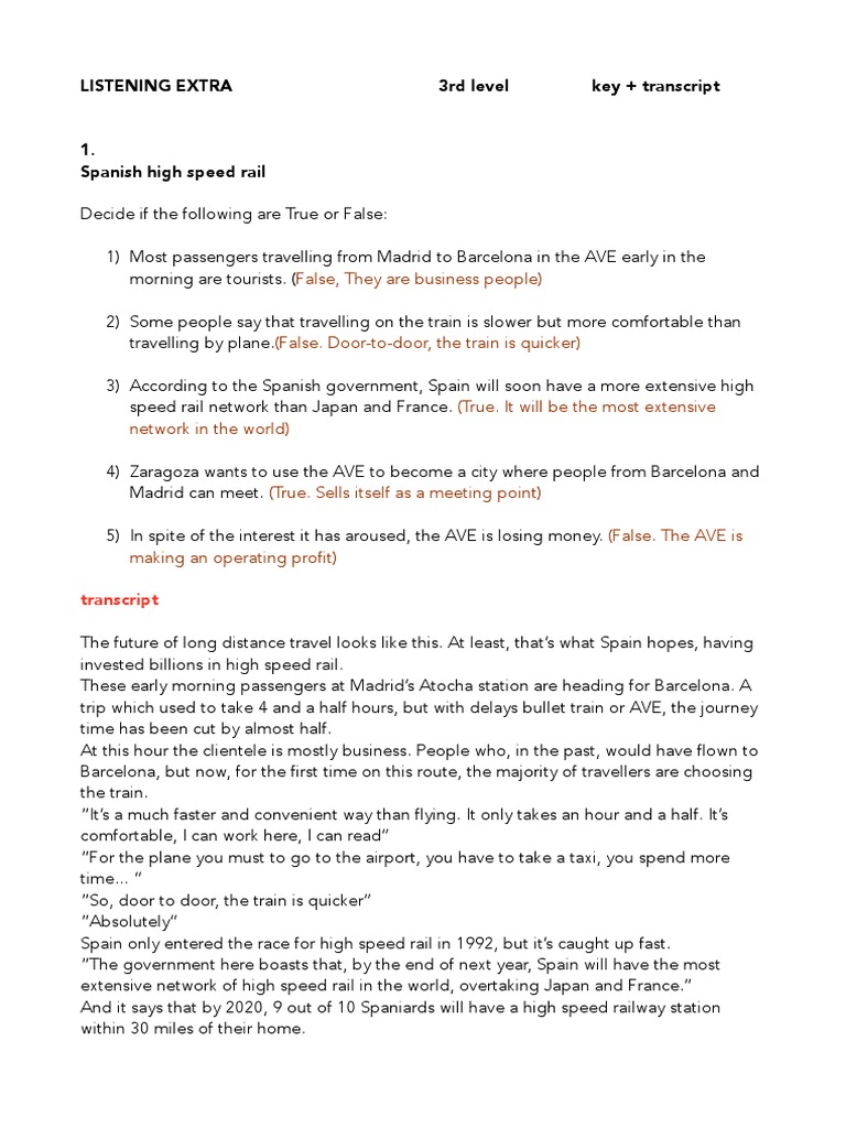 Listening EXTRA Key PDF | Download Free PDF | Apartment | High Speed Rail