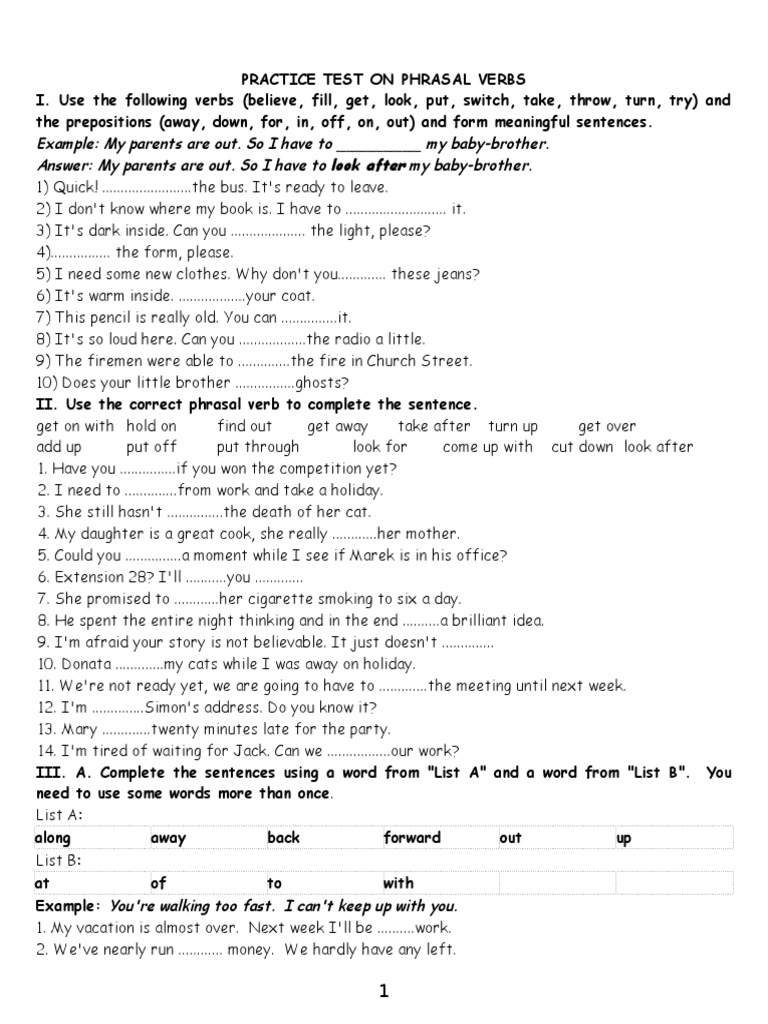 Phrasal Verbs Practice Test | PDF