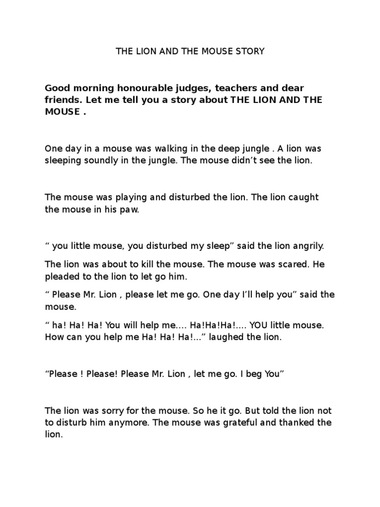Lion and Mouse: A Tale of Friendship | PDF