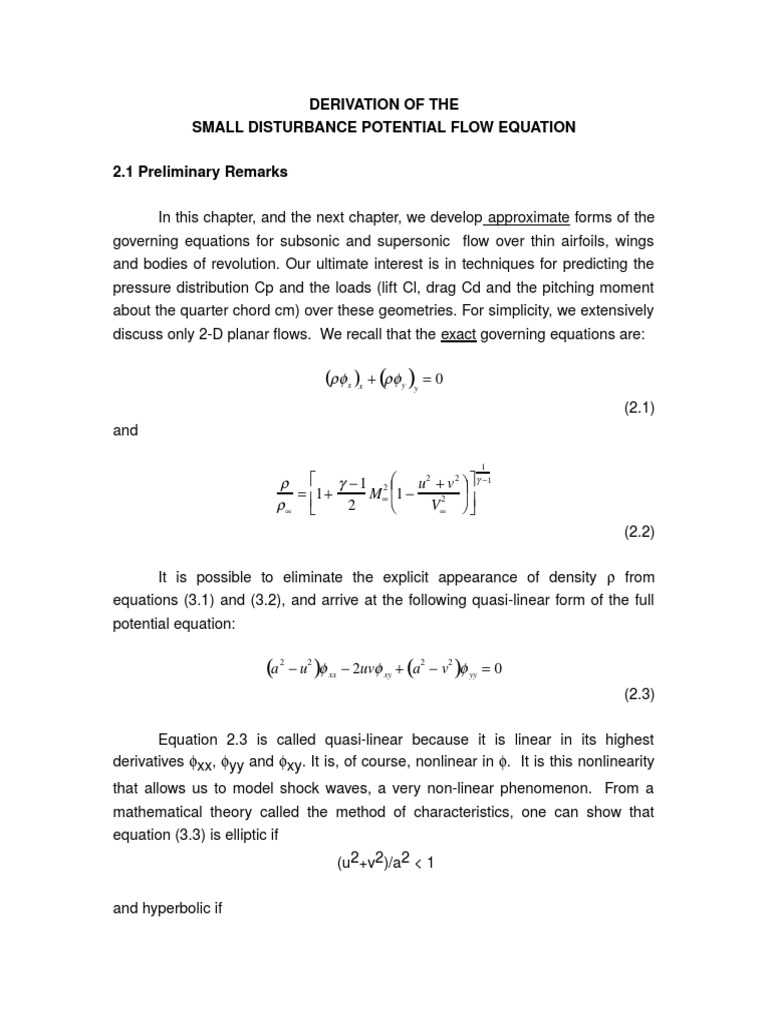 Small Disturbance Equation Derivation | PDF | Airfoil | Lift (Force)