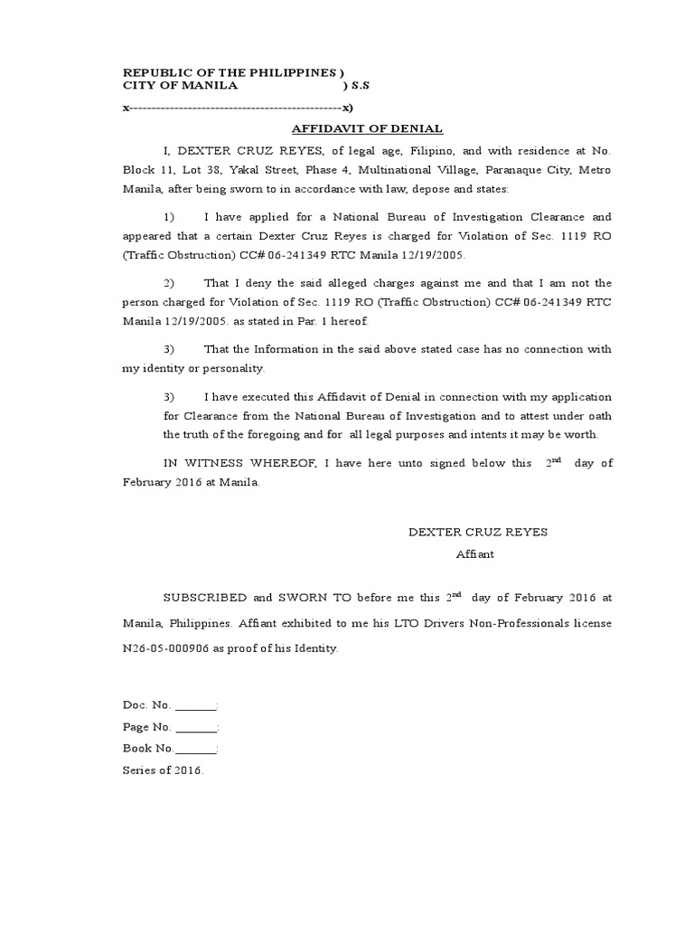 Affidavit of Denial | PDF