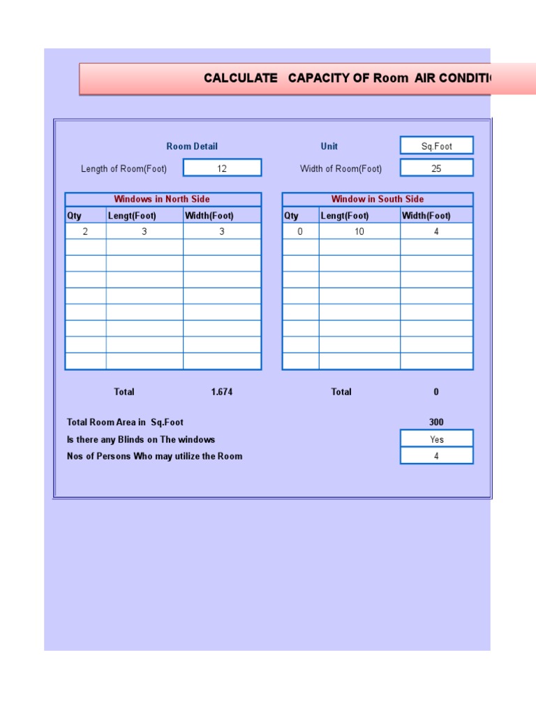Room Area and A/C Capacity Calculation | PDF | Teaching Methods ...