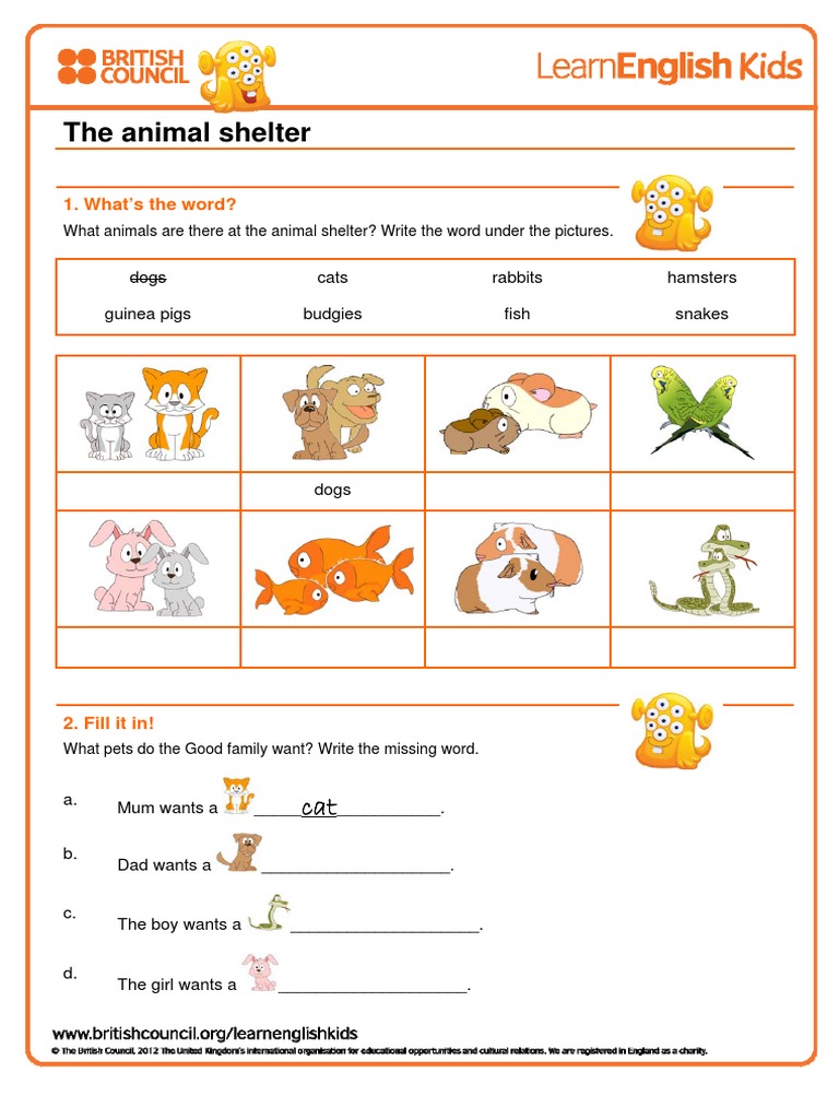 Stories The Animal Shelter Worksheet Final 2012 11 01 PDF | PDF | Games ...