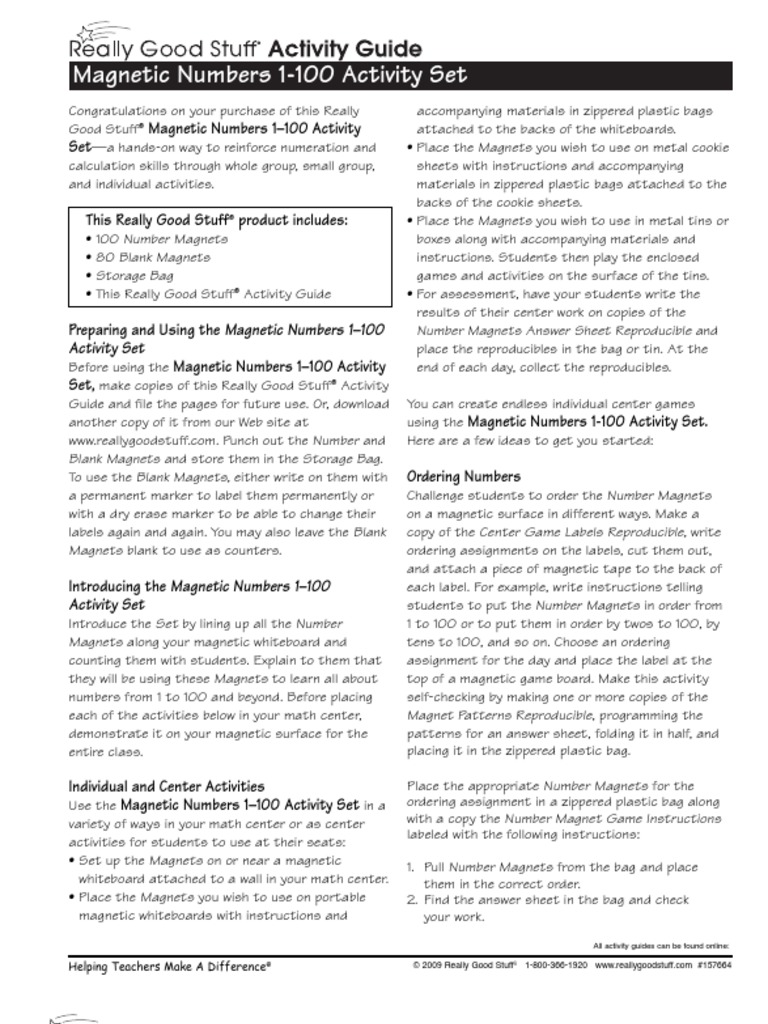 Magnetic Numbers 1-100 Activity Set | PDF | Teaching Mathematics