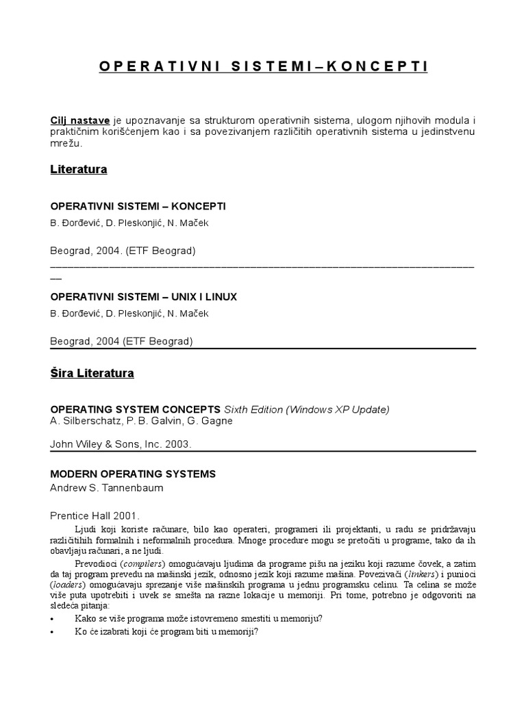 Operativni Sistemi - Koncepti | PDF