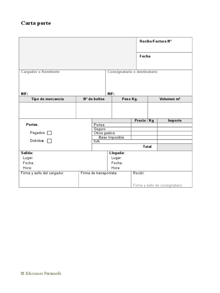 Modelo de Carta de Porte para Imprimir | PDF | Finanzas y dinero