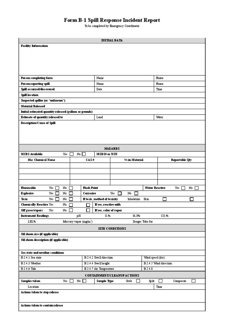 Form B-1 Spill Response Incident Report | PDF