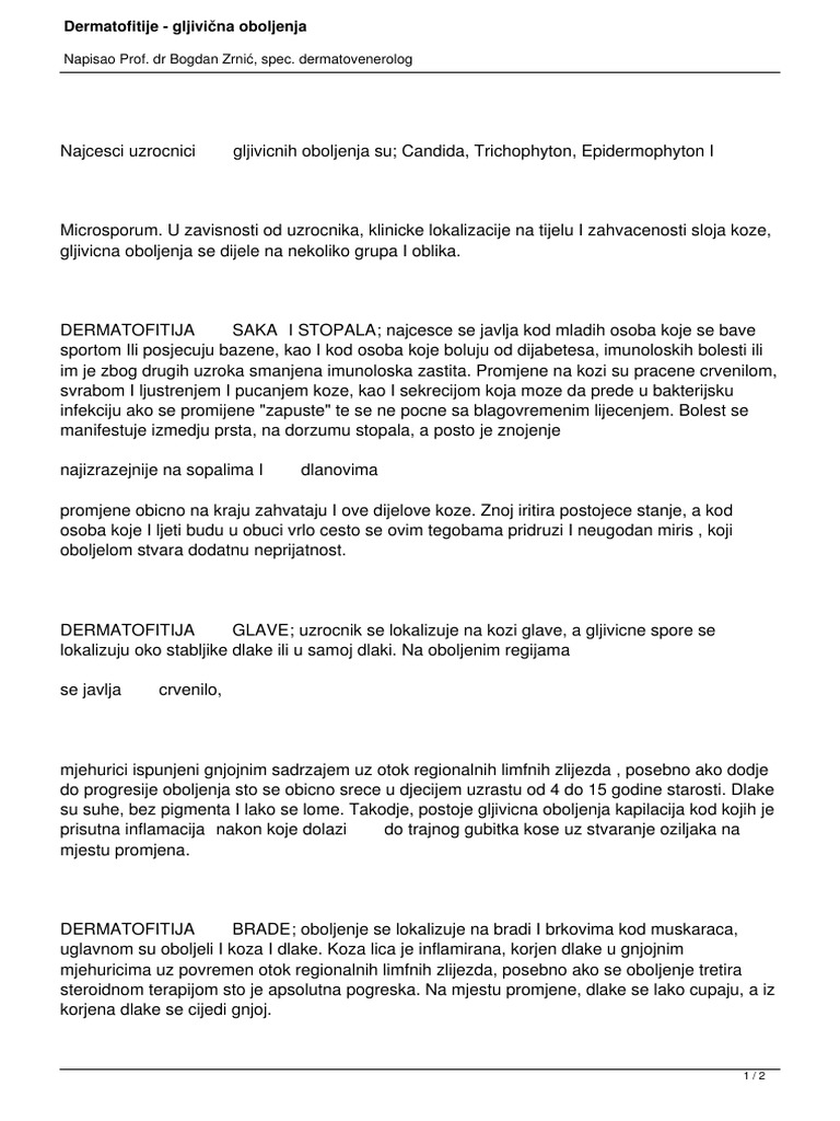 Dermatofitije - Gljivična Oboljenja | PDF
