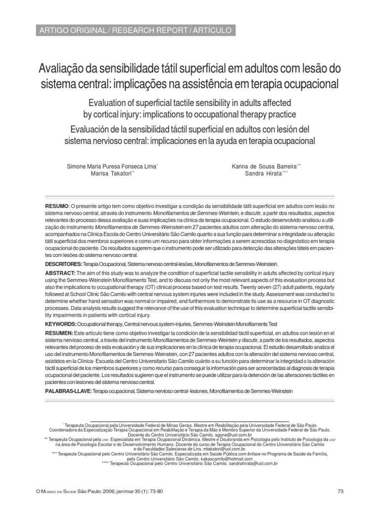 Avaliacao Sensibilidade Tatil | PDF | Terapia ocupacional | Emoções