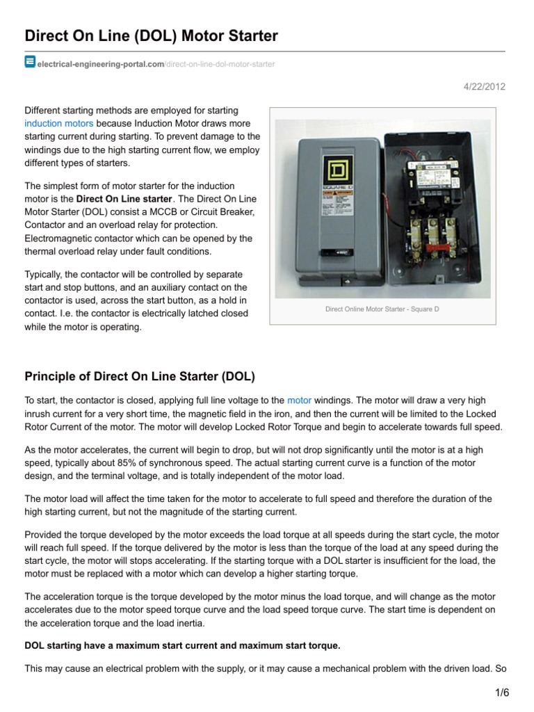 Direct Online Motor Starter Overview | PDF | Electric Motor | Relay