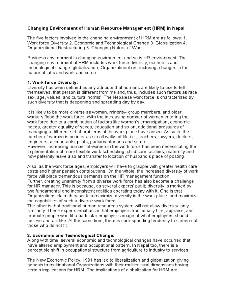 Changing Environment of HRM | PDF | Human Resource Management | Competition