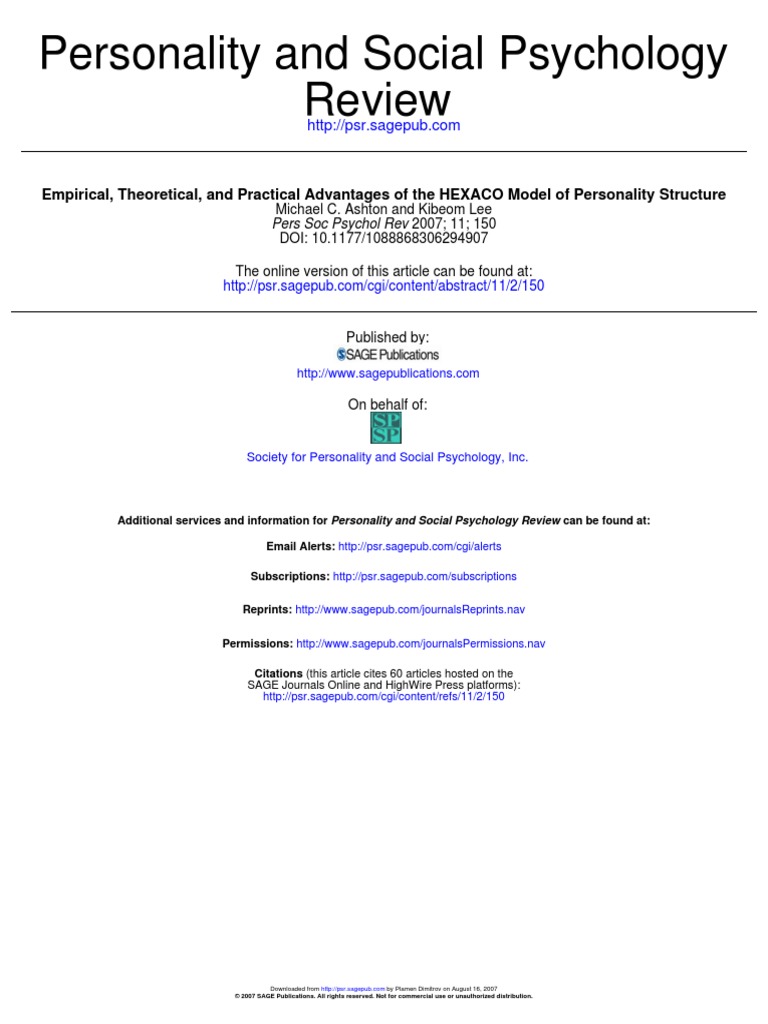 HEXACO Model of Personality PDF | PDF
