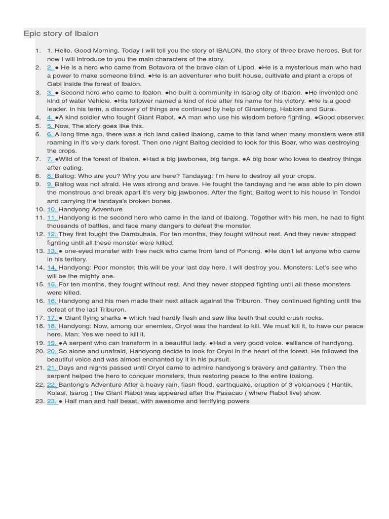 Epic Story of Ibalon | PDF