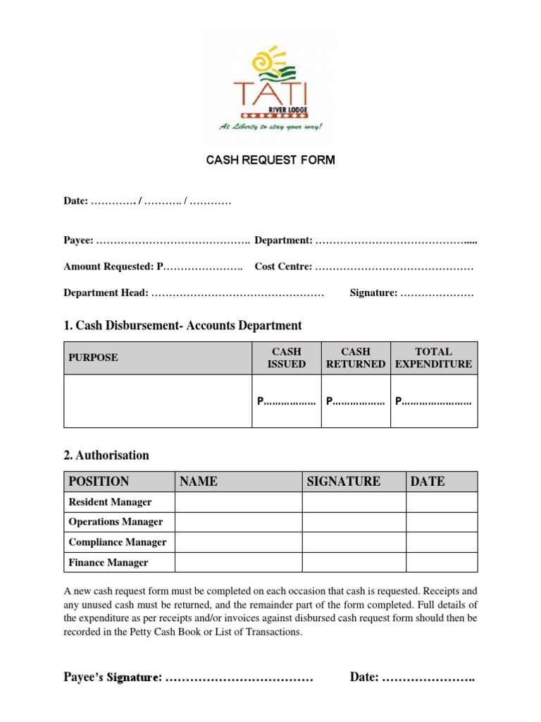 TRL Cash Request Form | PDF