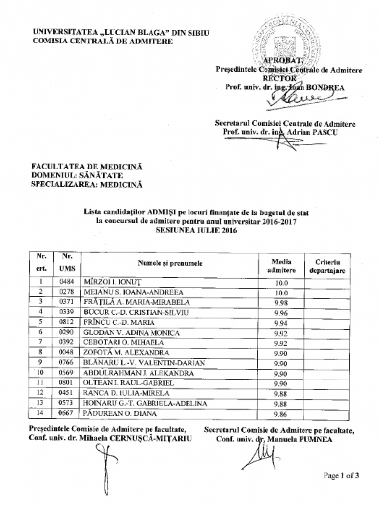 Admitere 2016 Medicina | PDF